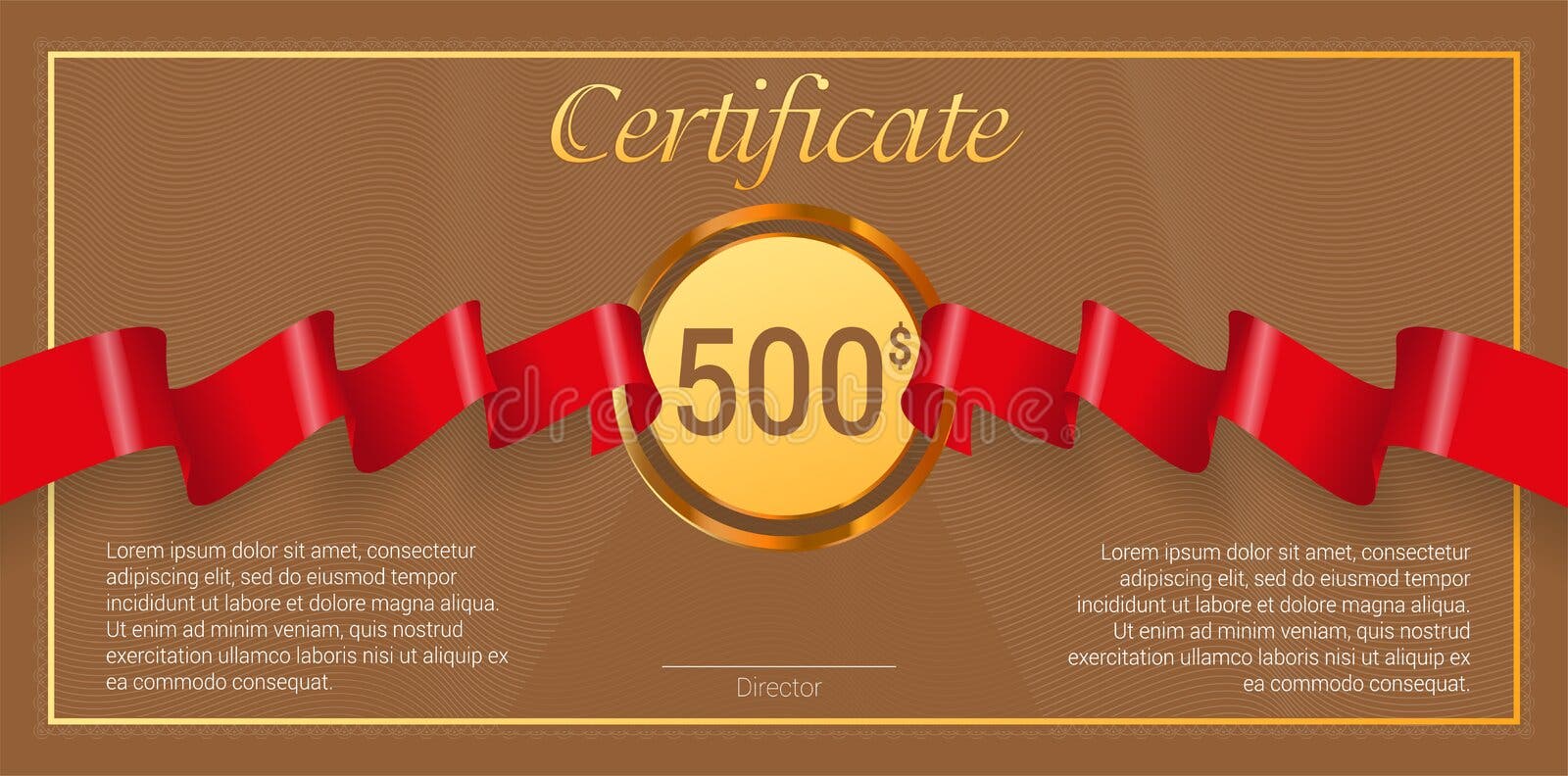 Gift Certificate with Red Award Ribbon. Vector Template Stock ...