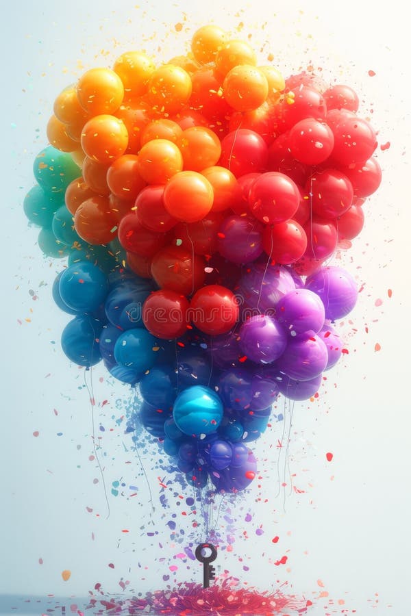 Gift Colorful Balloons Suspended from a Gift Key. 3d Illustration Stock ...