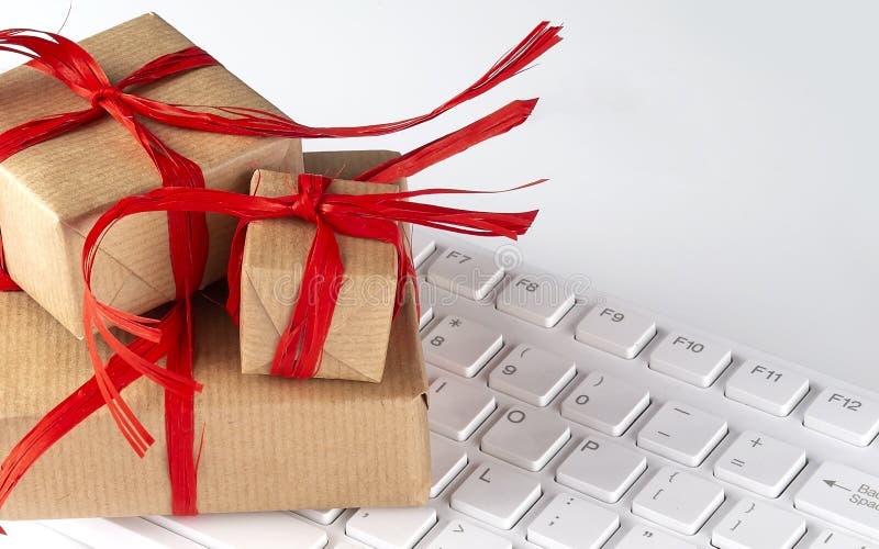 Gift on Computer Keyboard in Online Shopping Concept Stock Image ...