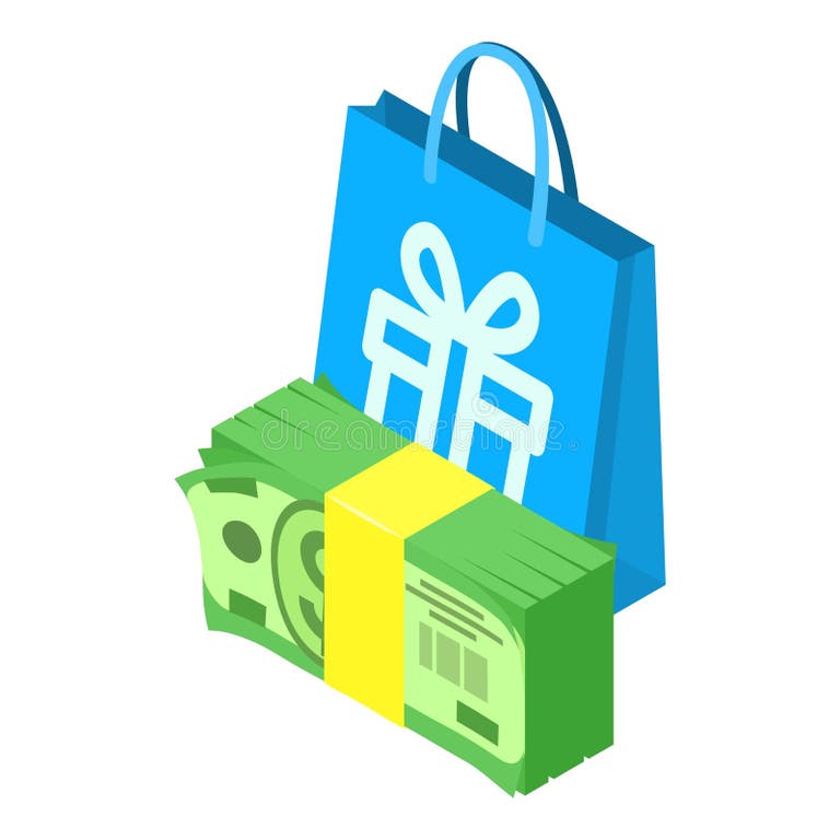 Gift Concept Icon Isometric Vector. Dollar Banknote Stack and Gift ...
