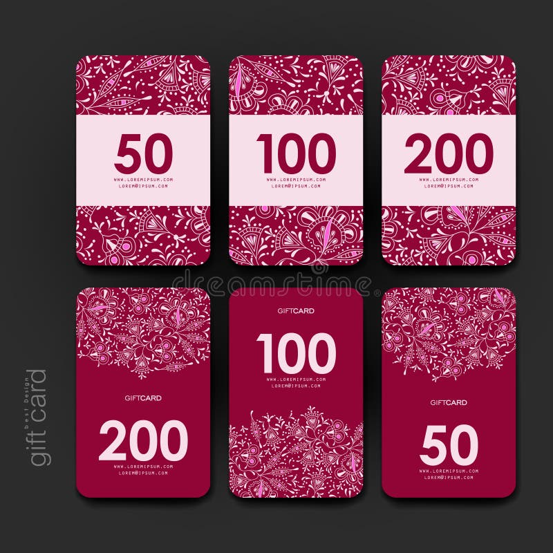 Gift Coupon, Discount Card Template with Floral Ornament Background ...