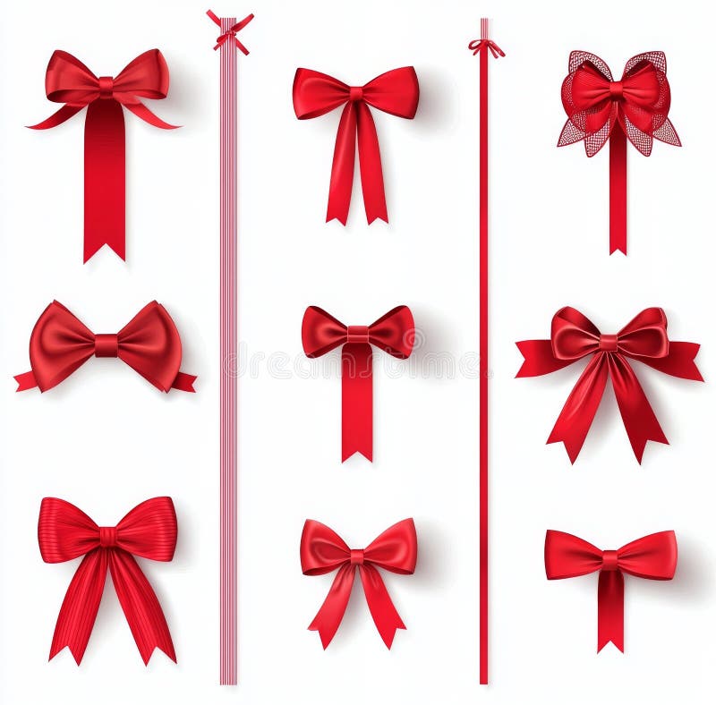 Gift Decor Set with a Diagonal Red Bow and Ribbon at the Corner Stock ...