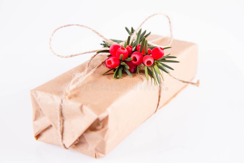Gift Decorated with Yew Twig Stock Photo - Image of crimson, gift ...