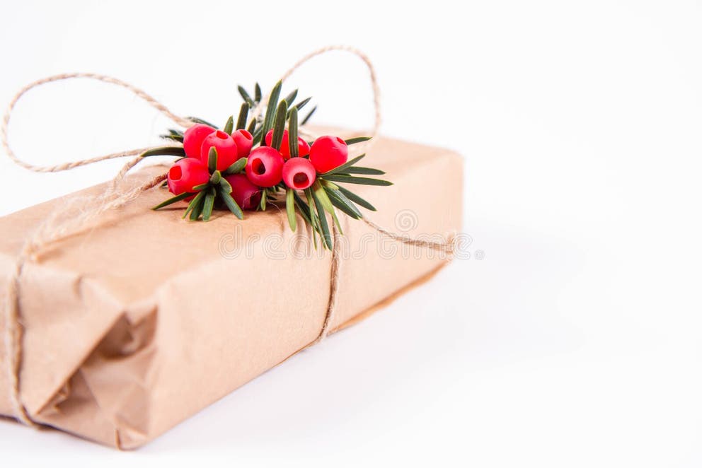 Gift Decorated with Yew Twig Stock Photo - Image of common, jute: 161622634