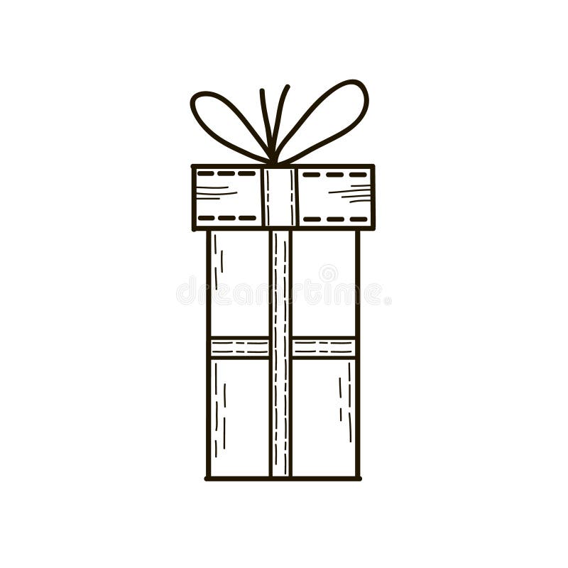 Gift Drawing. Vector Linear Freehand Drawing In Doodle Style. Stock ...