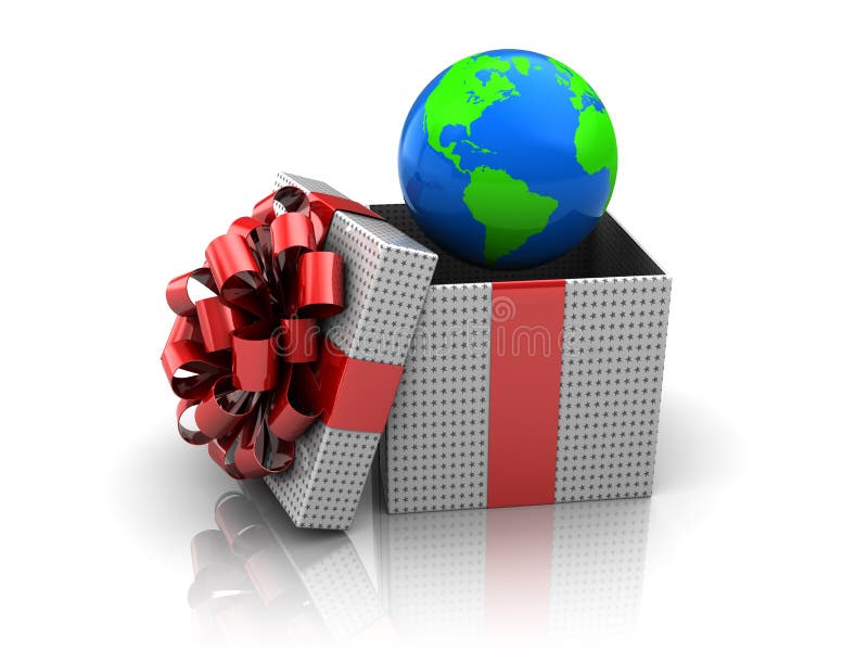 Gift with earth globe stock illustration. Illustration of single - 28004211