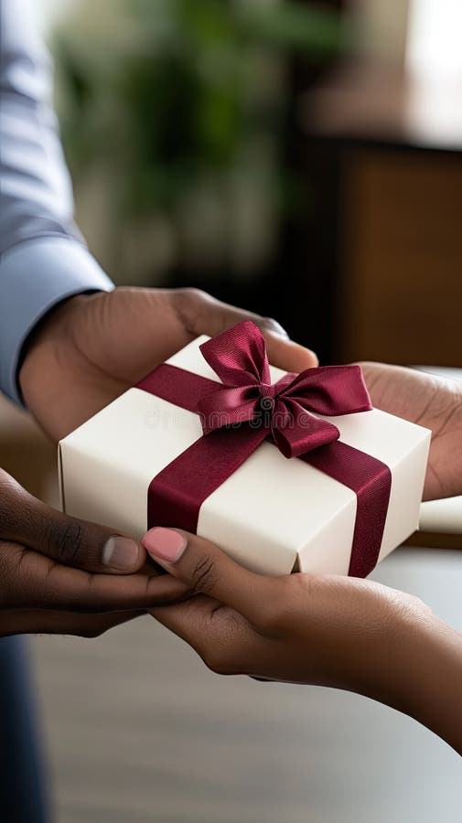 Gift Exchange between Two Individuals Showcasing a Beautifully Wrapped ...