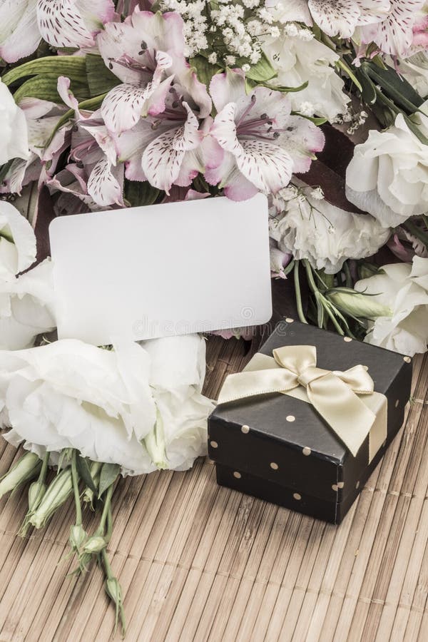 Gift and Flowers with Name Tag Stock Image - Image of valentine ...