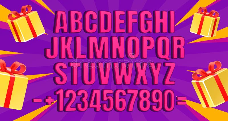 Gift Font. English Alphabet and Numbers Sign. Vector Illustration Stock ...