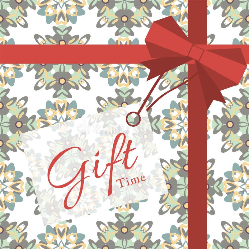 Gift with Geometric Patterns and Flat Style Ribbon with a Bow Stock ...