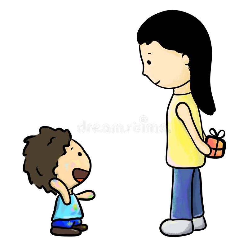 Little Boy and Sister Cartoon Character Design, Gift Giving ...