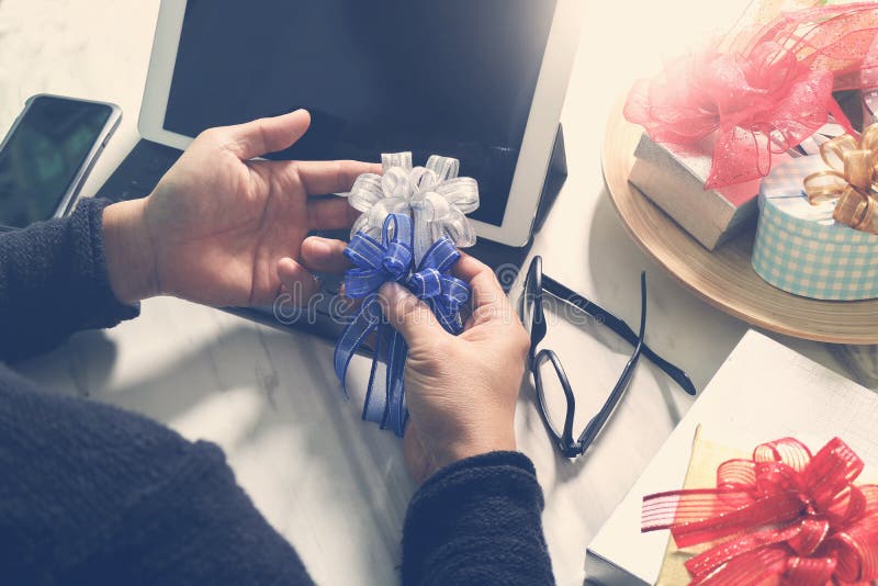 Gift Giving Creative Hand Typing and Hand with Gift. Gift Delivery ...