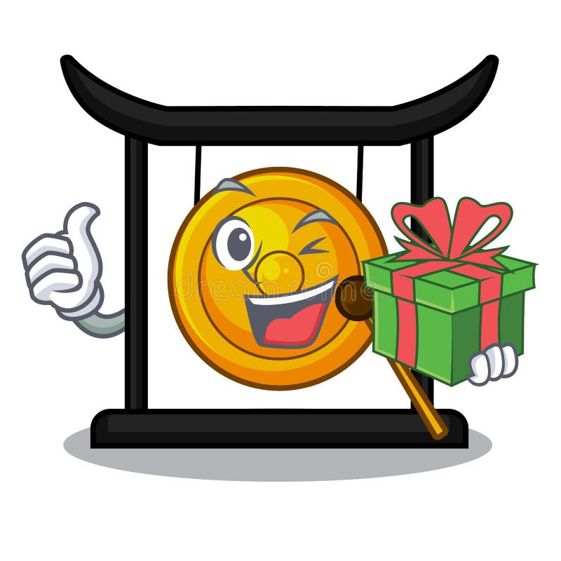 With Gift Golden Gong Isolated with the Mascot Stock Vector ...