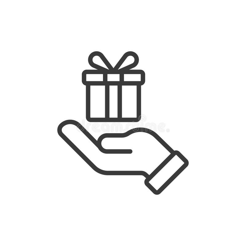 Gift on a Hand, Icon in Line Design. Gift, Hand, Present, Support, Care ...