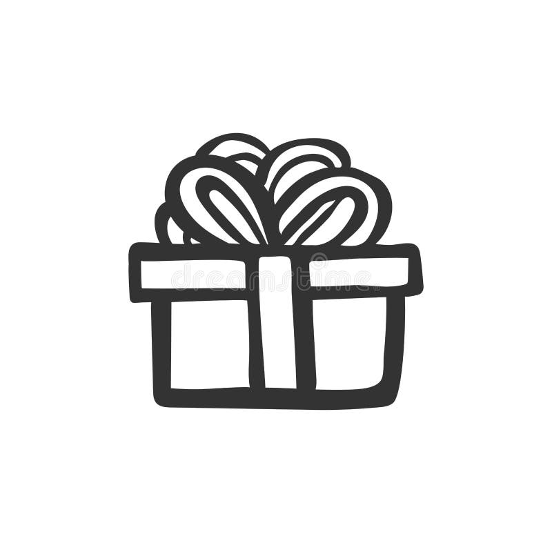 Gift Icon. Simple Present Box With Ribbon. Hand Drawing . Doodle Style ...