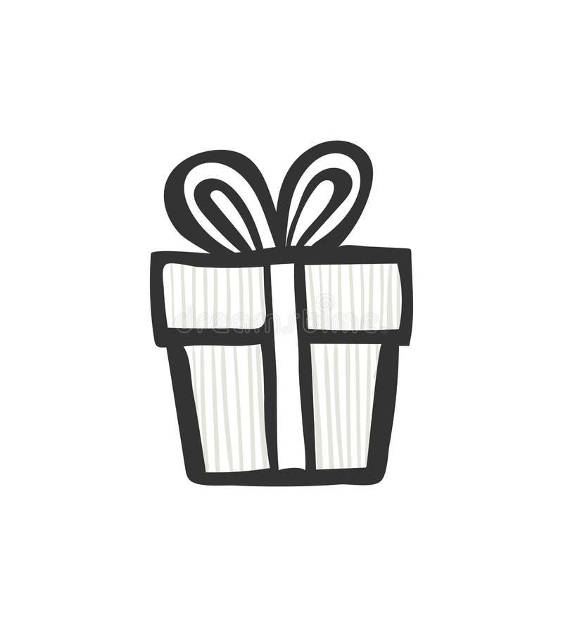 Gift Icon. Simple Striped Present Box with Ribbon and Bow. Hand Drawing ...