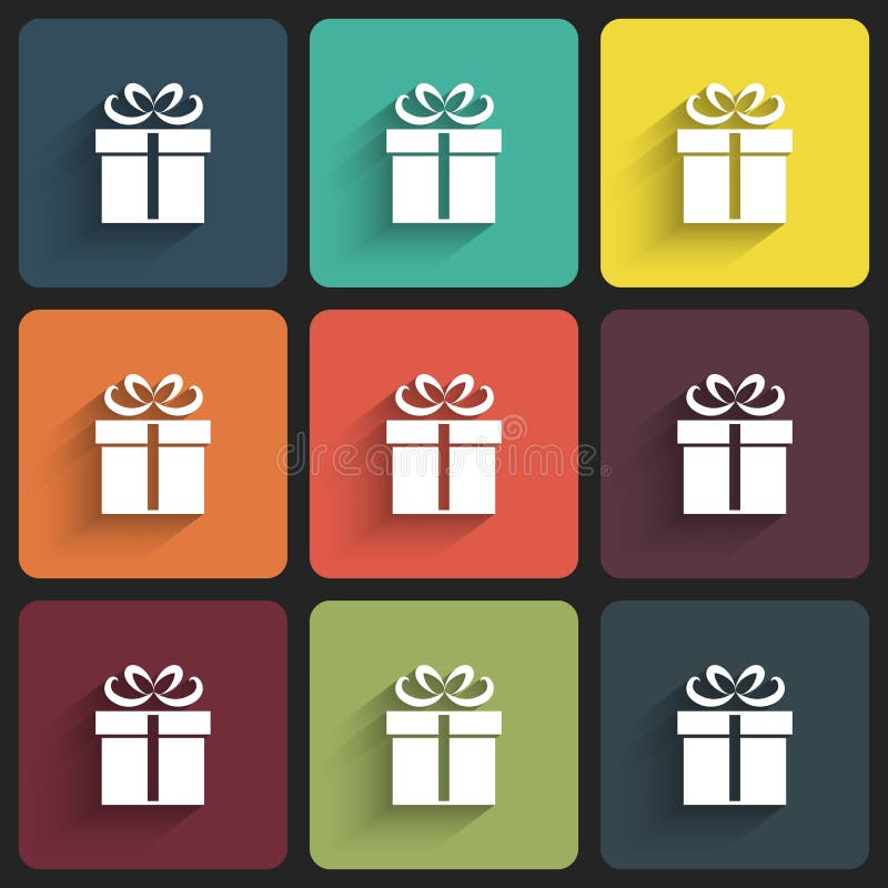 Gift Icons in Flat Design with Shadows Stock Vector - Illustration of ...