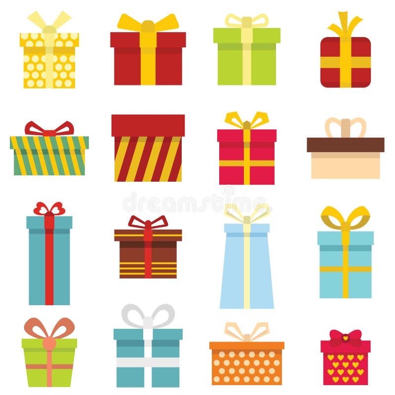 Gift Icons and Present Boxes in Cartoon Flat Style Stock Vector ...