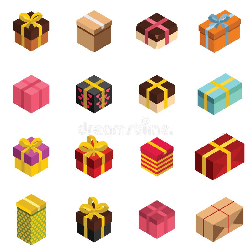 Gift Icons and Present Boxes in Isomertic Style Stock Vector ...