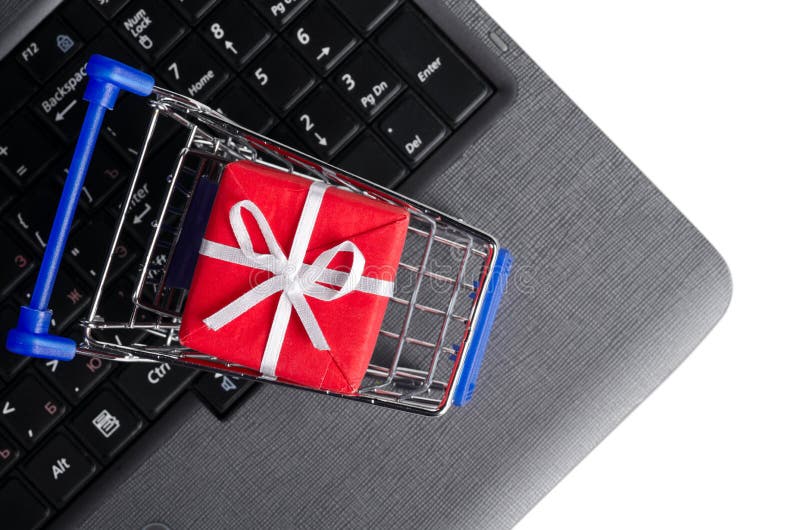 Gift on a laptop keyboard stock image. Image of present - 22456413