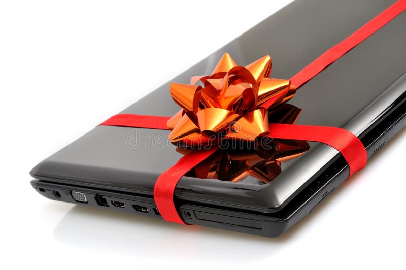 Gift on the laptop stock image. Image of front, design - 27849111