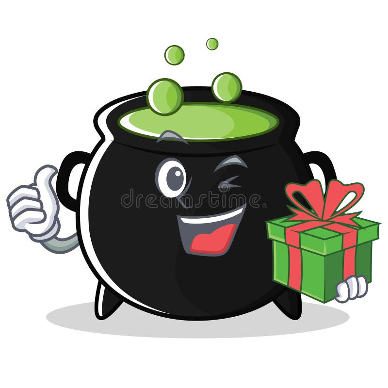 With Gift Magic Cauldron Character Cartoon Stock Vector - Illustration ...