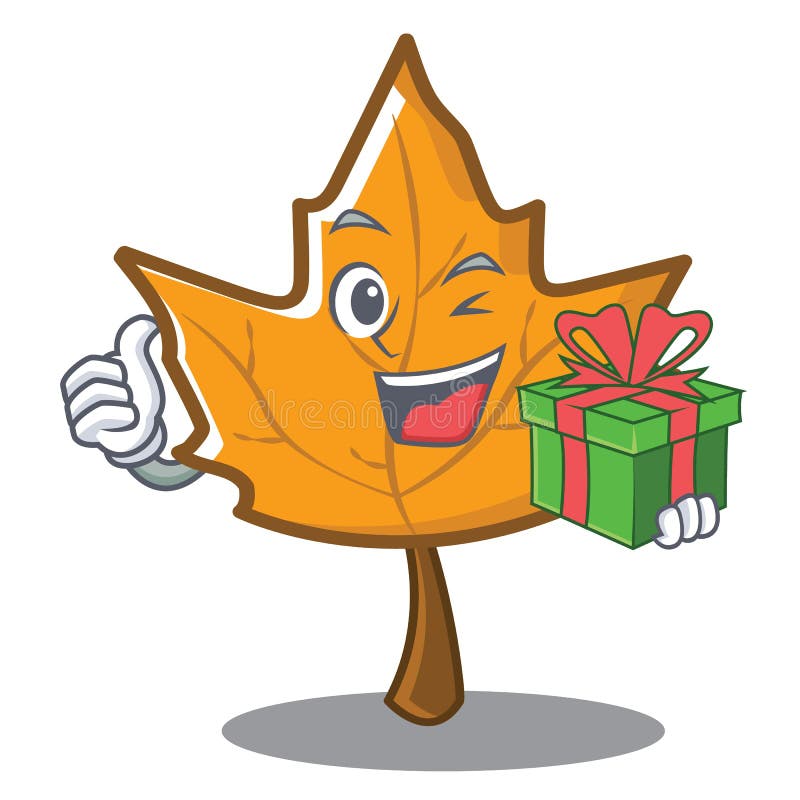 With Gift Maple Character Cartoon Style Stock Vector - Illustration of ...