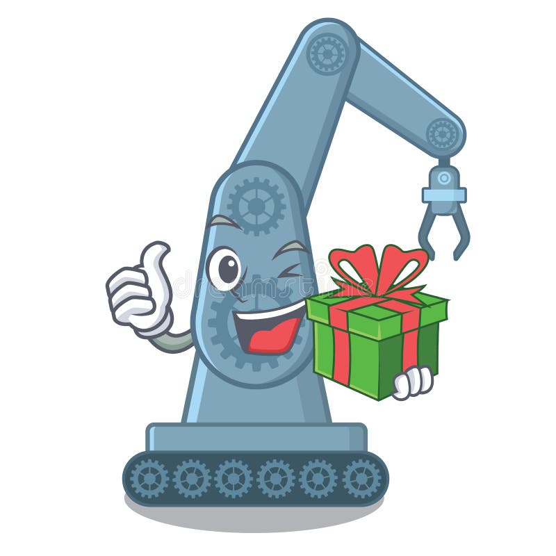 With Gift Mechatronic Robot Arm Above Cartoon Table Stock Vector ...