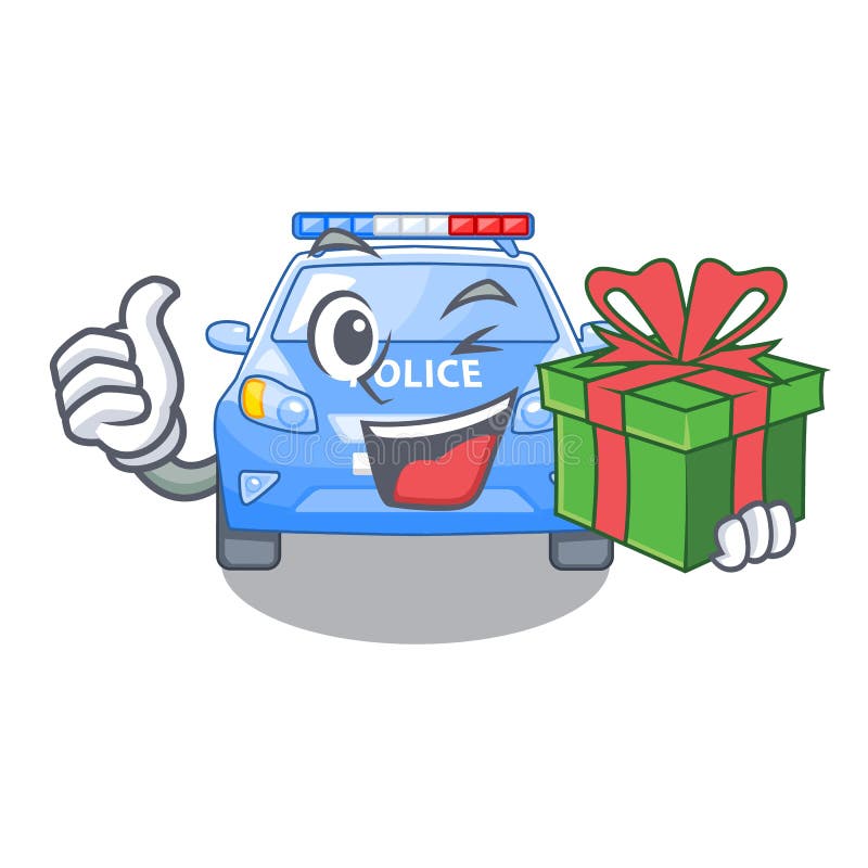 With Gift Miniature Cartoon Police Car on Table Stock Vector ...