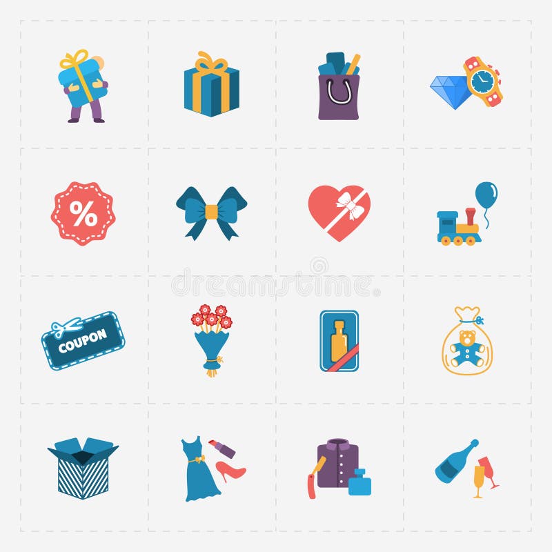 Gift Modern Colorful Shop Icons on White Stock Vector - Illustration of ...