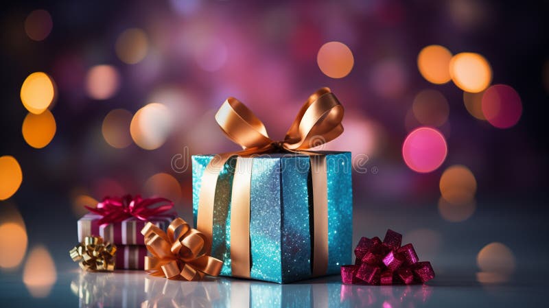 Gift Multi-colored Boxes with Bright Bows on a Festive Background Stock ...