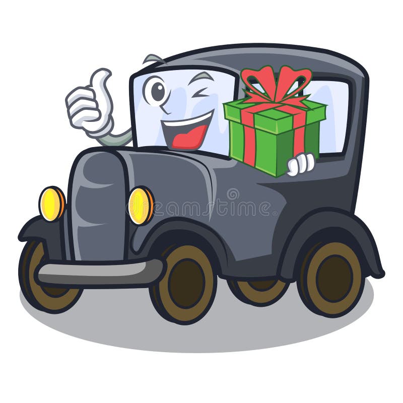 With Gift Old Cartoon Car in Side Garage Stock Vector - Illustration of ...