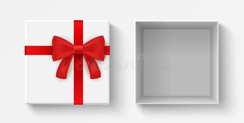 Gift Open Box Top View. Celebration Prize Square Box with Red Bow Stock ...