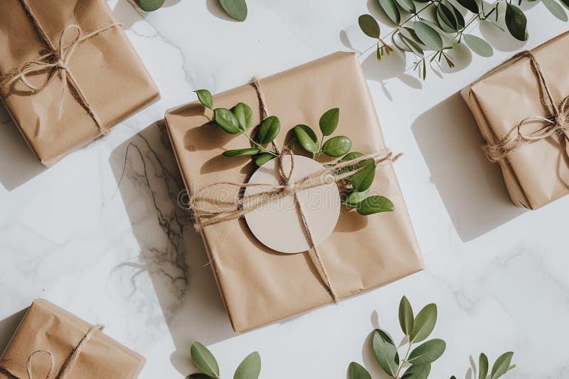 Gift Package with a Round Postcard Mockup Stock Illustration ...