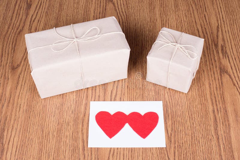 Gift Packages Wrapped in Brown Recycled Paper Stock Photo - Image of ...