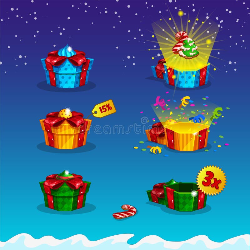 Gift Packaging Open and Closed for Game Interfaces Stock Vector ...