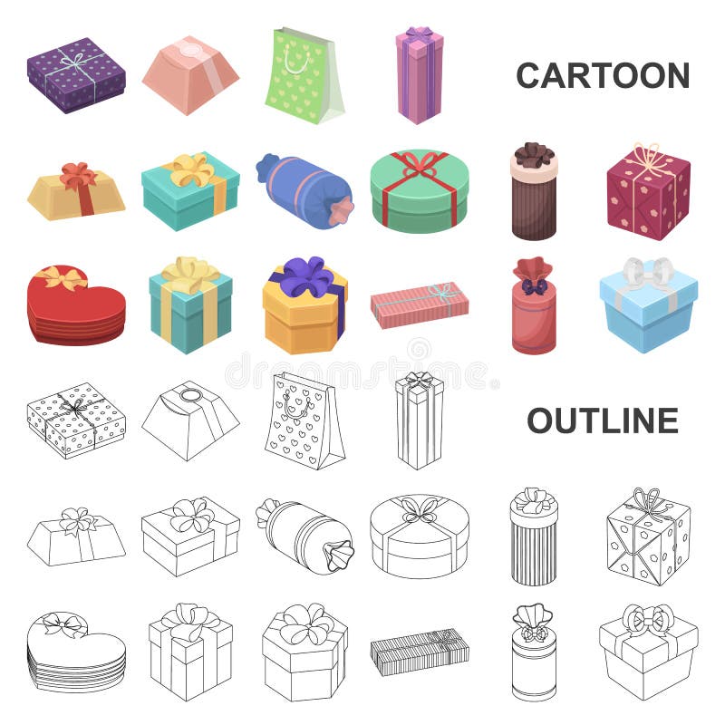 Gift and Packing Cartoon Icons in Set Collection for Design.Colorful ...
