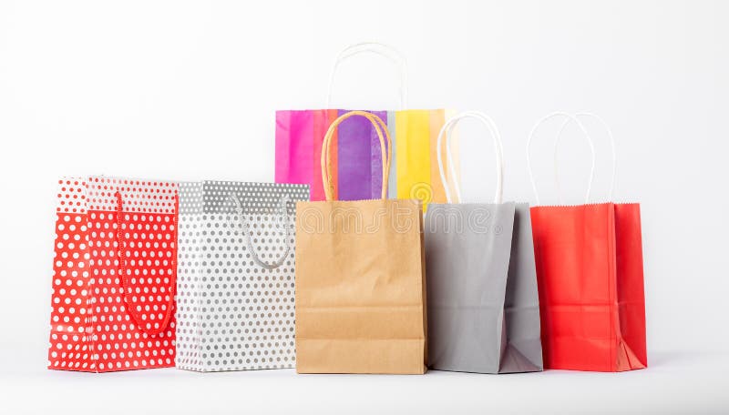 Gift Paper Bags Set Isolated White Background Stock Image - Image of ...
