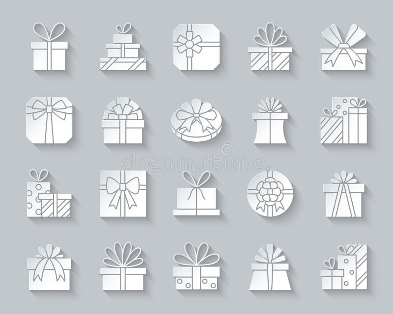 Gift Simple Paper Cut Icons Vector Set Stock Vector - Illustration of ...