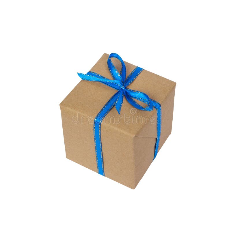 Gift Box with White Bow for Christmas or New Year Day on Blue ...