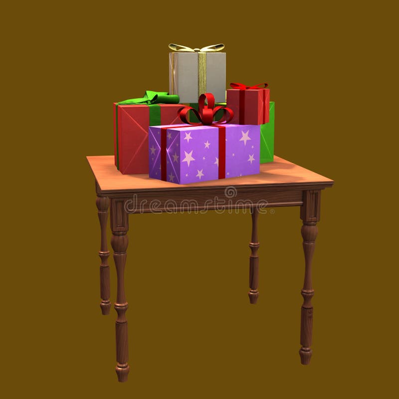 Gift Parcels Arranged on a Wooden Table Stock Illustration ...