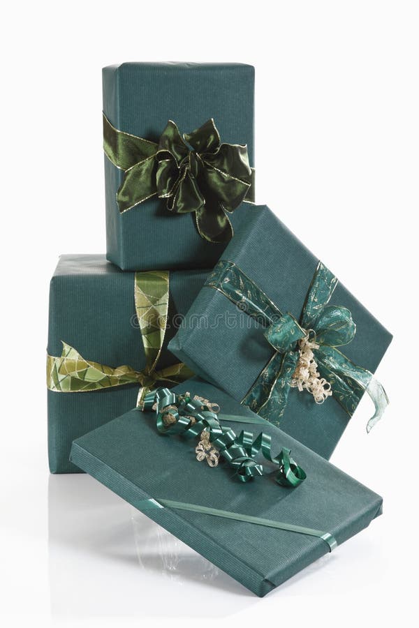 Gift Wrapped with Green Wrapping Paper Stock Photo - Image of wedding ...