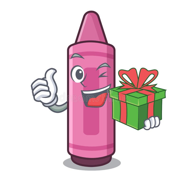 With Gift Pink Crayons in the Character Shape Stock Vector ...