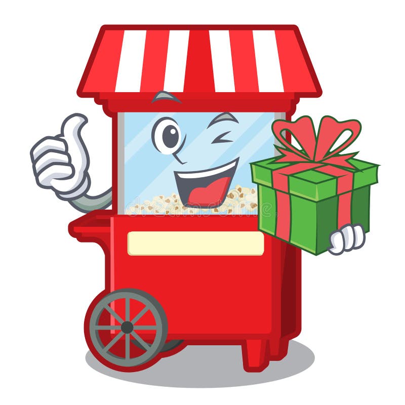 With Gift Popcorn Machine Isolated in the Mascot Stock Vector ...