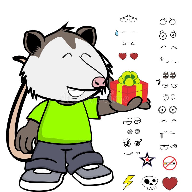 Gift Possum Character Cartoon Kawaii Expressions Set Stock Vector ...