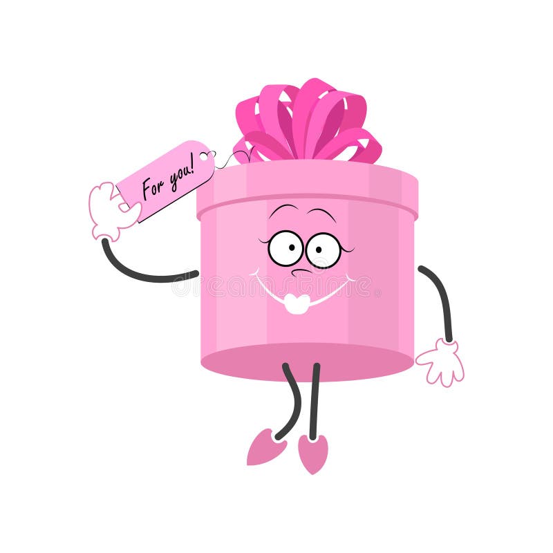 Gift Present Round Gift Box Cartoon Character Greetings . Vec Stock ...