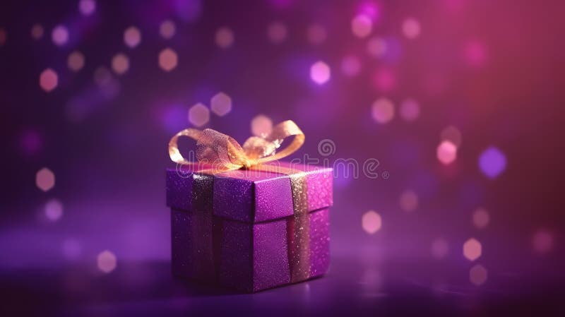 Gift Purple Box with Bokeh Blurred Background Stock Illustration ...