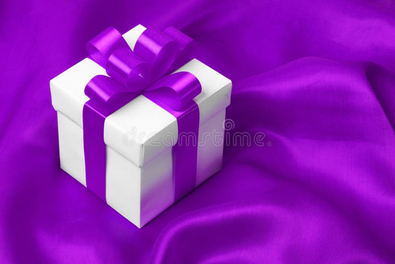 Gift Box with Purple Ribbon Stock Image - Image of give, happy: 28168643