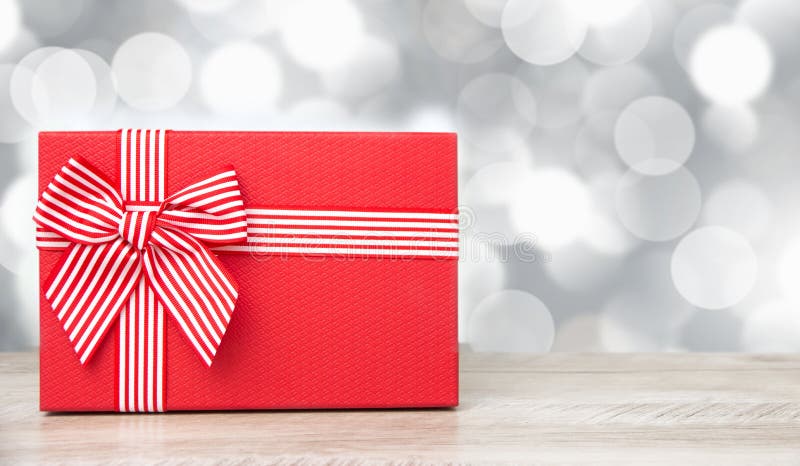 Gift Red Box with Bow on the Table Stock Photo - Image of information ...