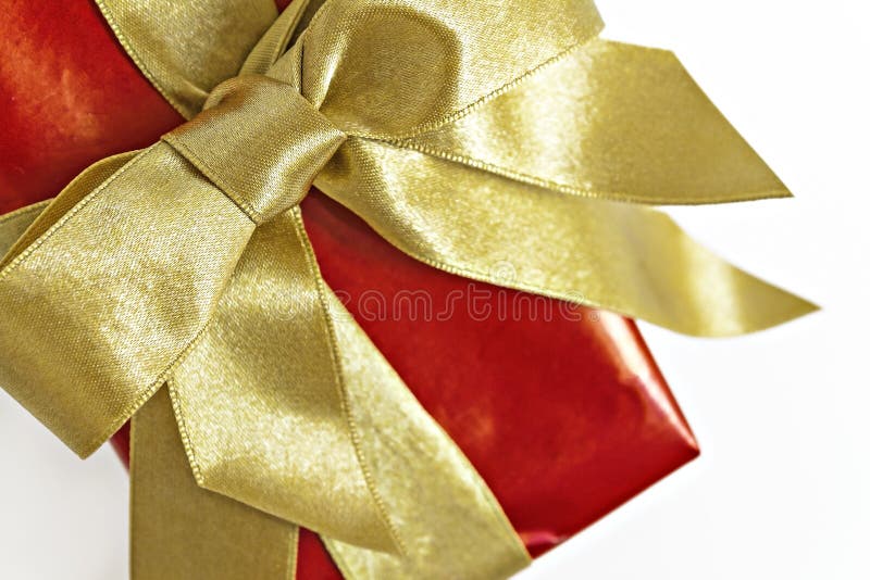 Gift Red Box with Gold Ribbon and Bow Isolated Stock Image - Image of ...